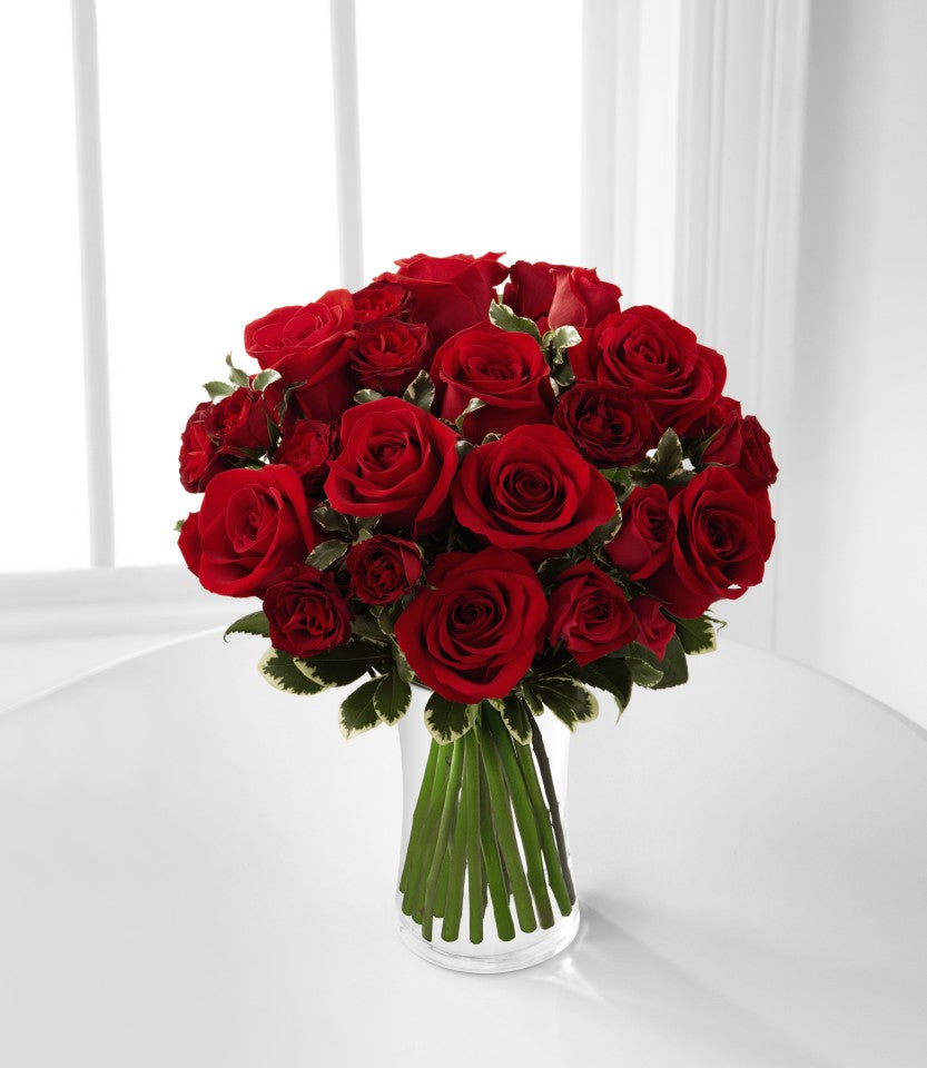 Dozen Red Roses and Red Spray Roses with Greens – Ottawa Flowers Inc.
